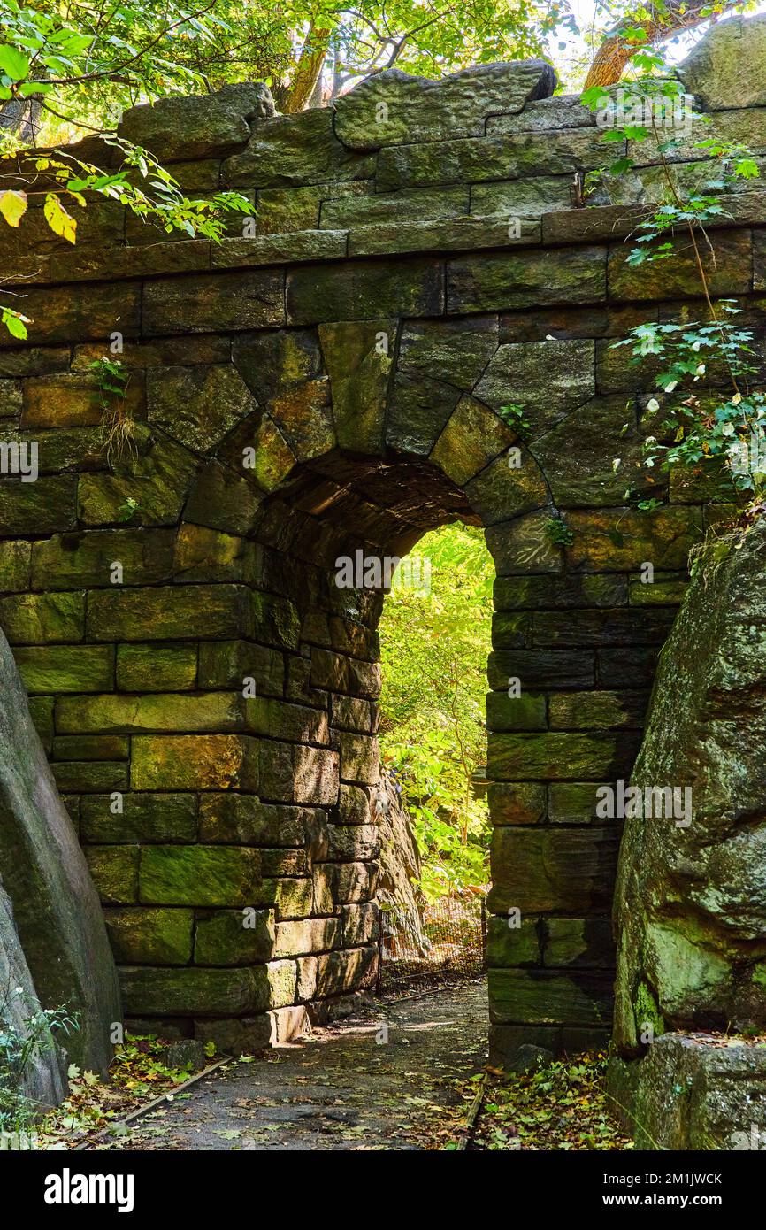 New York City Central Park woods with stone arch tunnel Stock Photo - Alamy