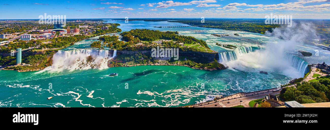 Wide panorama of entire Niagara Falls from Canada side overlook Stock ...