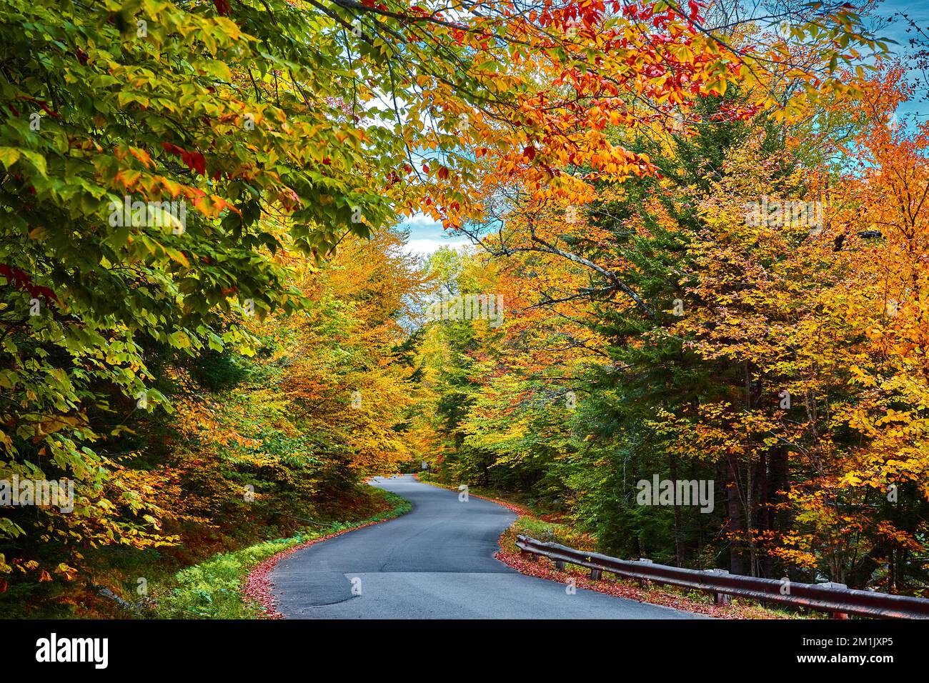 Stunning Vermont road winding through beautiful peak fall forests of ...