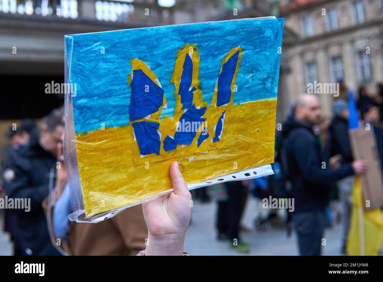 An aerial view of people during Anti Ukraine war protest in Poznan ...