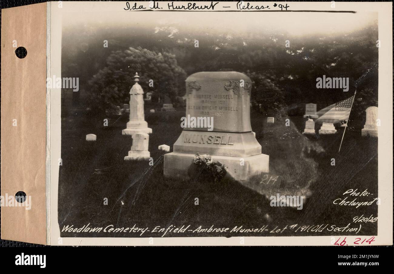 Ambrose Munsell, Woodlawn Cemetery, old section, lot 191, Enfield, Mass ...