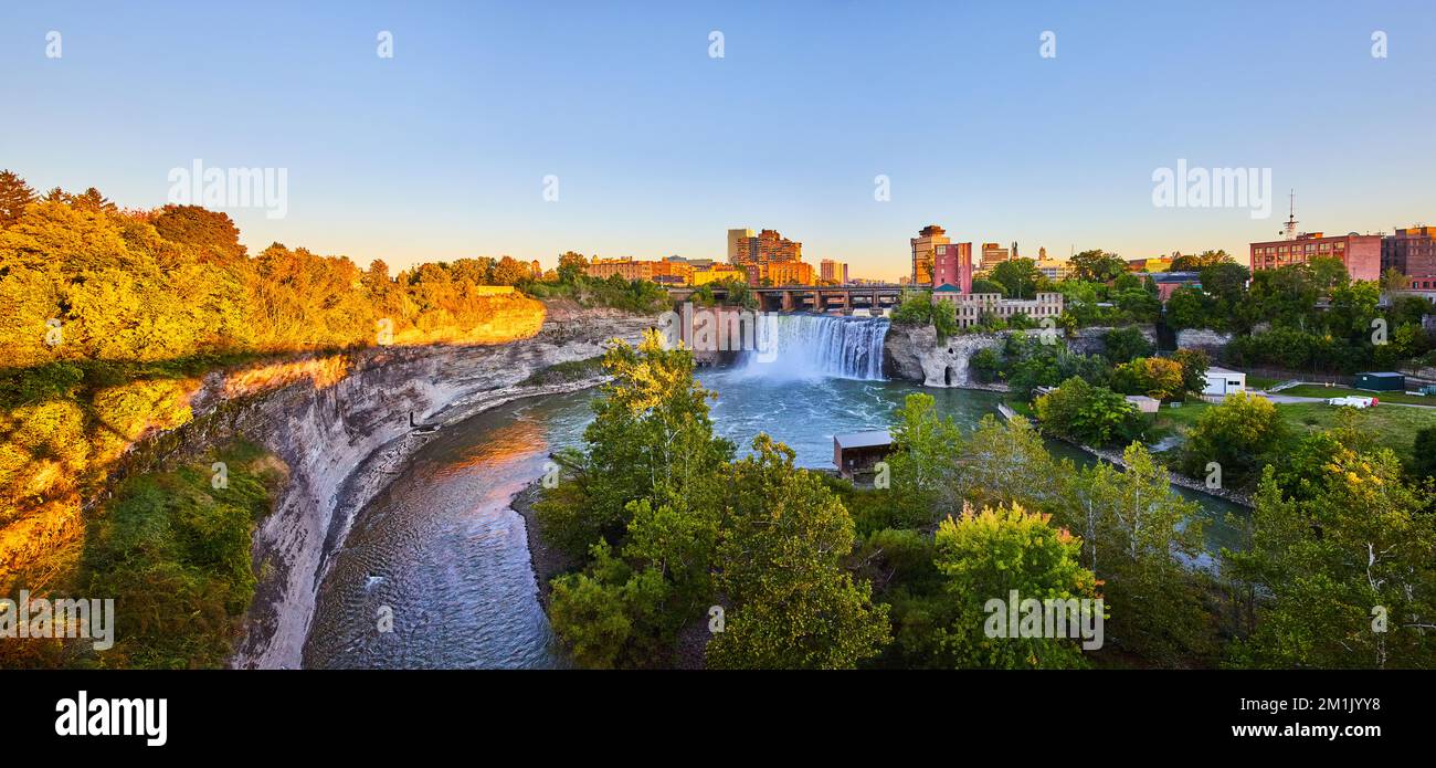 Stunning waterfall at golden hour in city of Rochester New York with ...