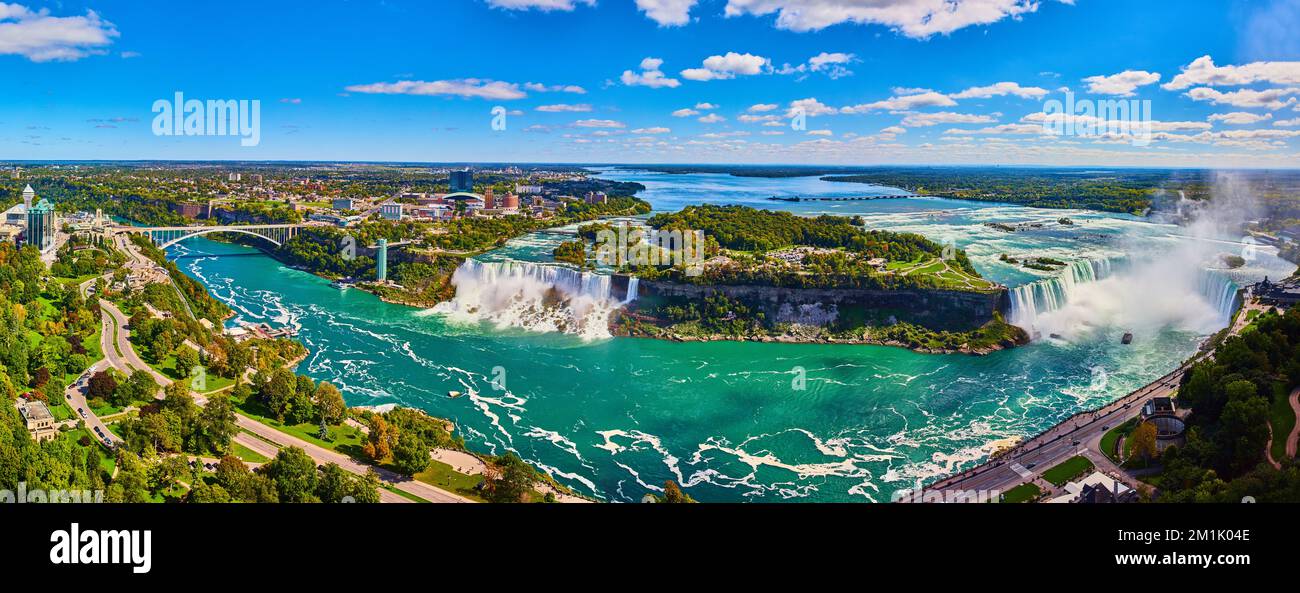 Wide panorama overlook of entire Niagara Falls from Canada Stock Photo ...