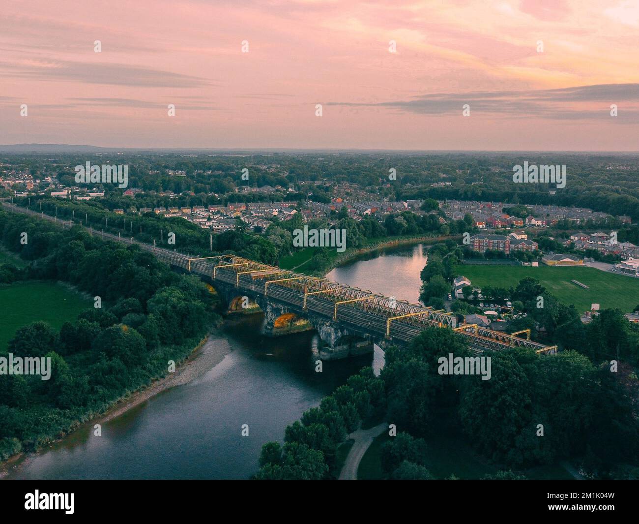 Am aerial view of Avenham and Miller park at sunset with a cloudy sky ...