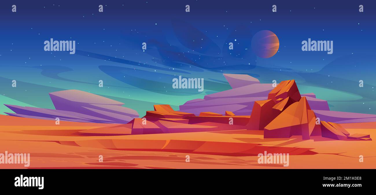 Mars surface, alien planet landscape, cartoon background with red ...