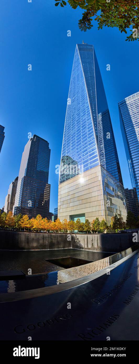 9 11 Ground Zero memorial fountain and One World Observatory panorama ...