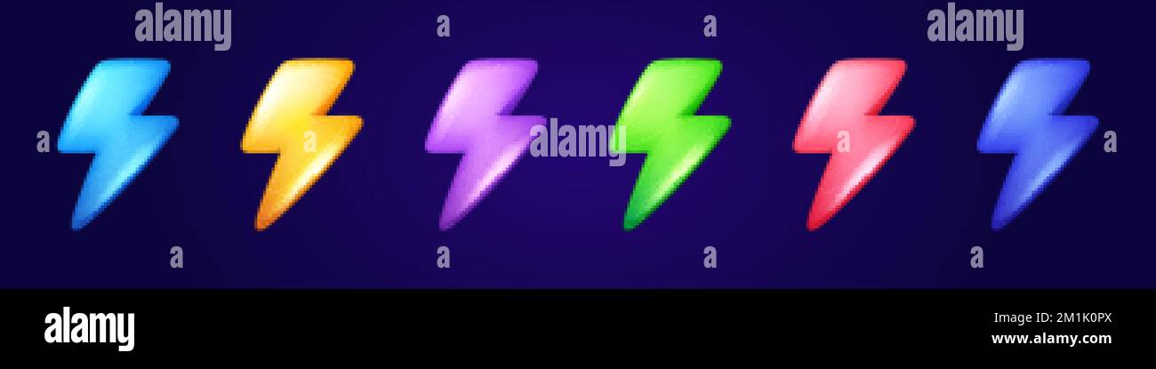 Set of lightning icons in different colors isolated on dark background ...