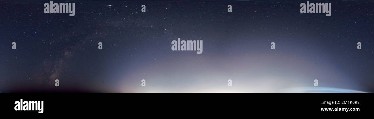 Arch of Milky Way in night sky above raising Full Moon. Seamless hdr ...