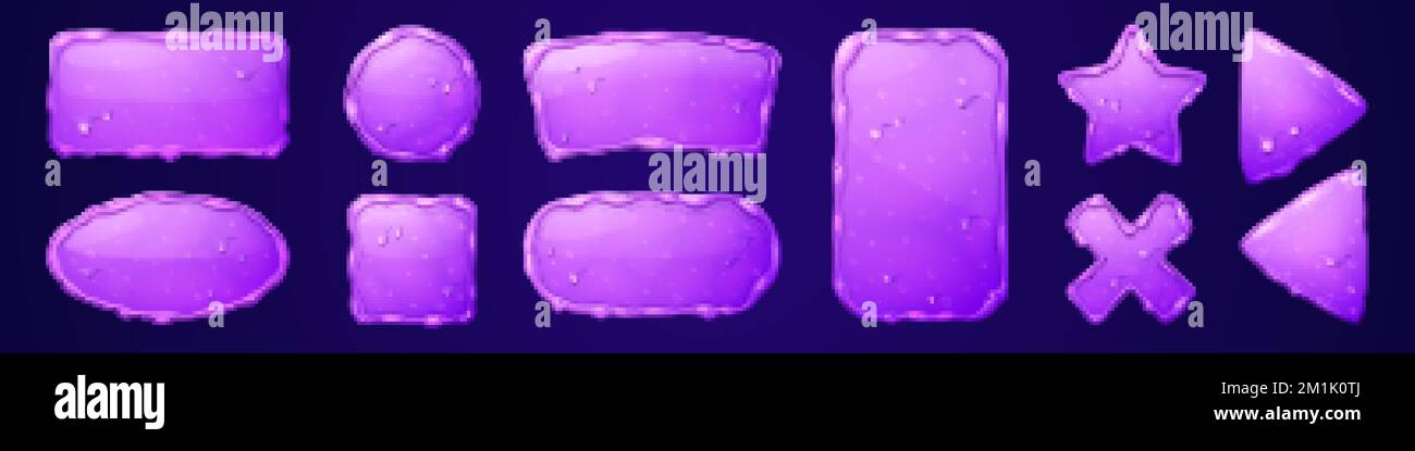 Set of purple sticky slime frames isolated on background. Cartoon ...