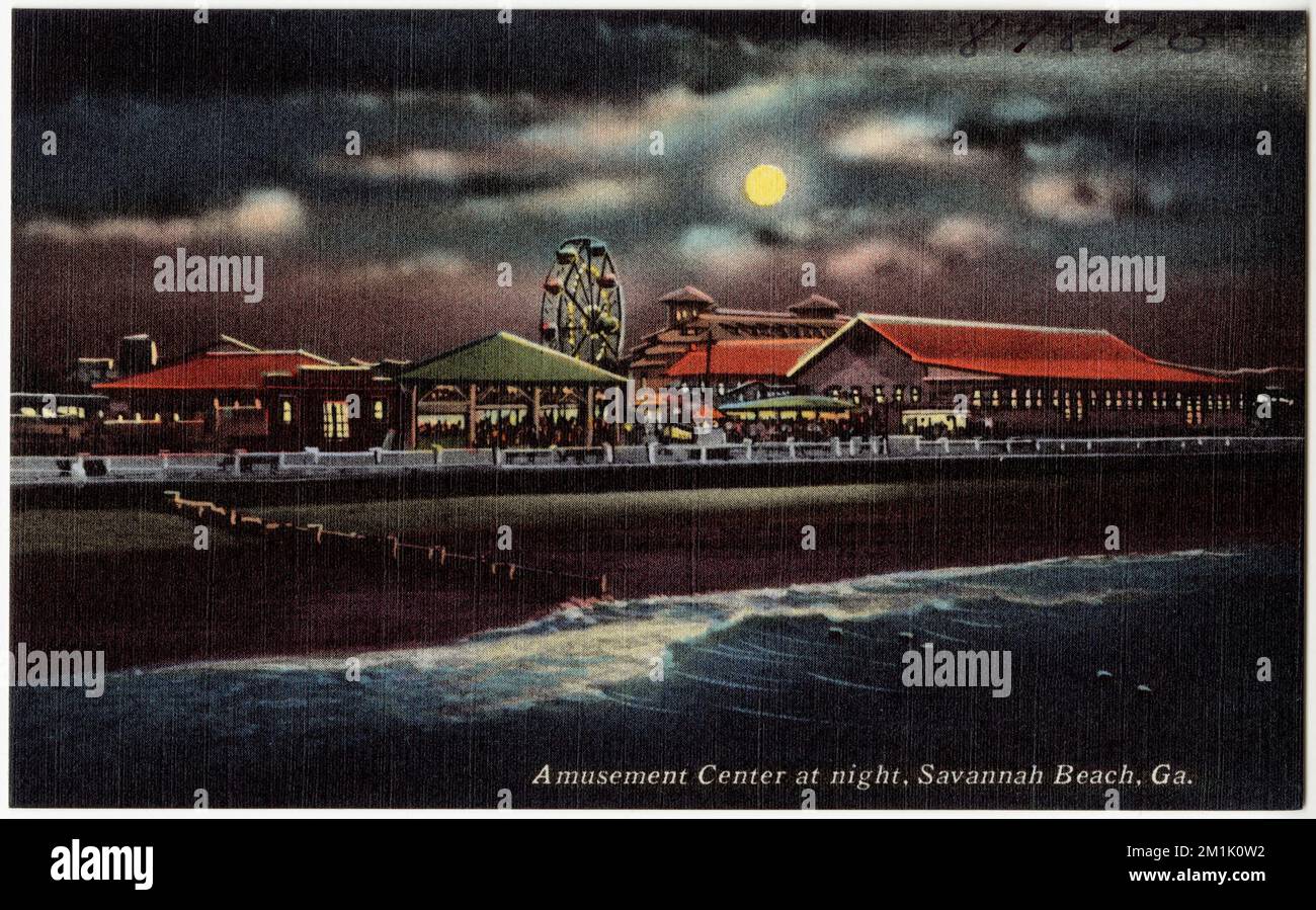 Amusement center at night, Savannah Beach, Ga. , Amusement parks ...