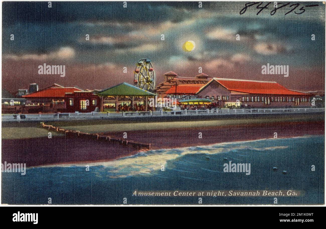 Amusement center at night, Savannah Beach, Ga. , Amusement parks ...