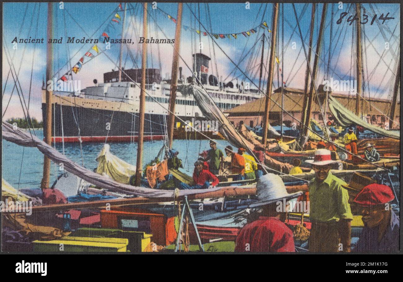 Ancient And Modern Nassau Bahamas Ships Boats Tichnor Brothers Collection Postcards Of The
