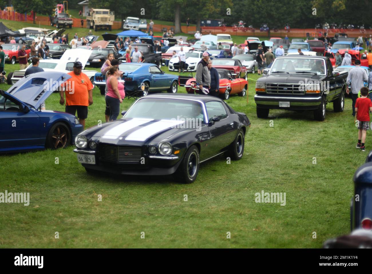 An aerial view of retro black and white chevrolet camaro in show Stock ...