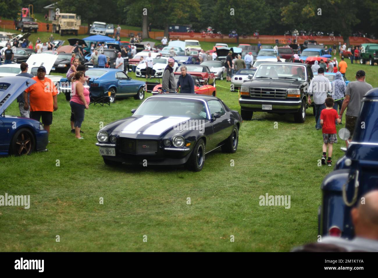 An aerial view of retro black and white chevrolet camaro in show Stock ...