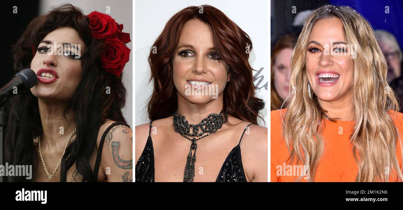 File photos of Amy Winehouse, Britney Spears and Caroline Flack. Billie ...