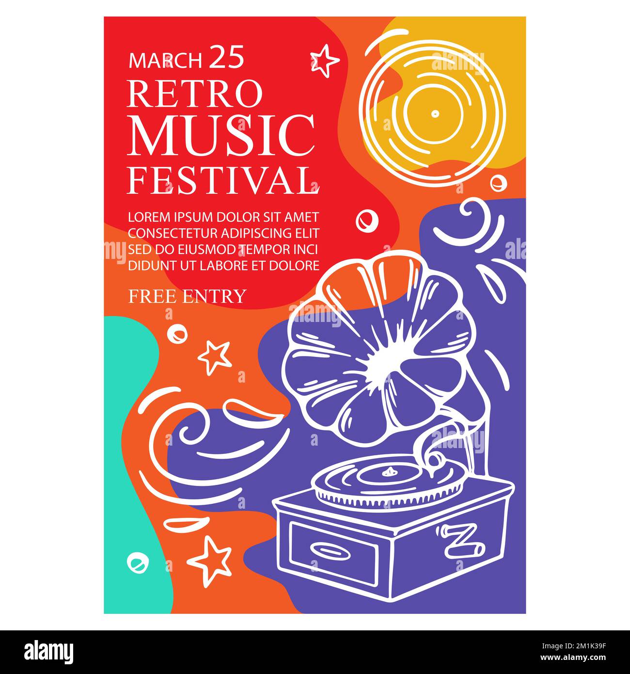 RETRO MUSIC FESTIVAL Vertical Banner Concert Poster With Gramophone And ...