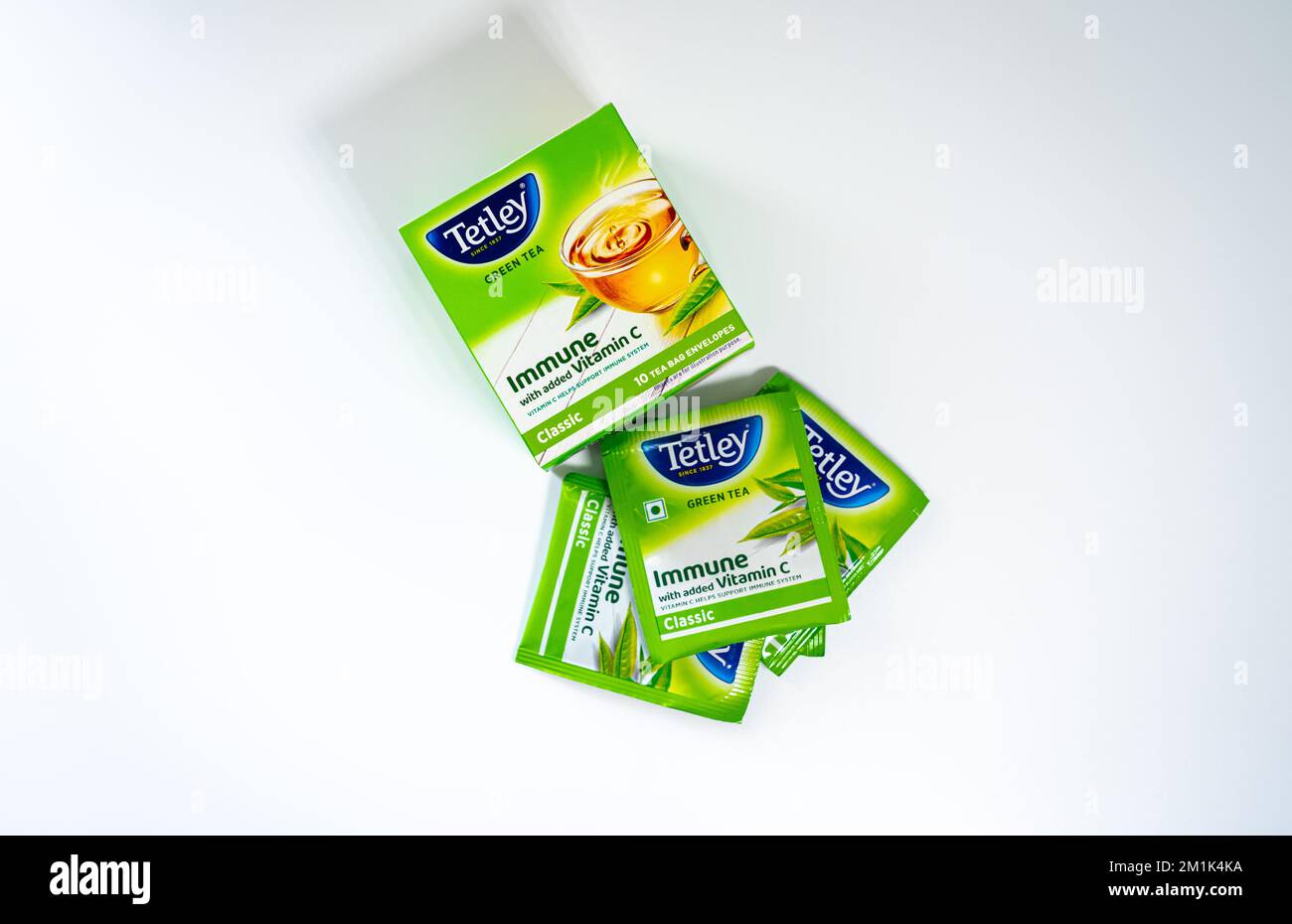 A box of Tetley Green Tea on white background Stock Photo - Alamy