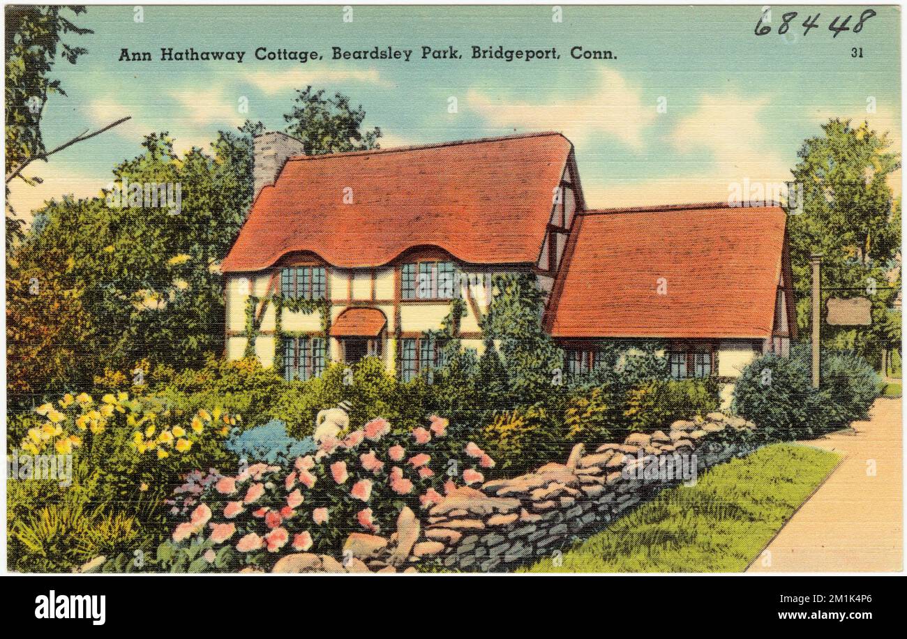 Ann Hathaway Cottage, Beardsley Park, Bridgeport, Conn. , Cabins, Parks, Tichnor Brothers ...