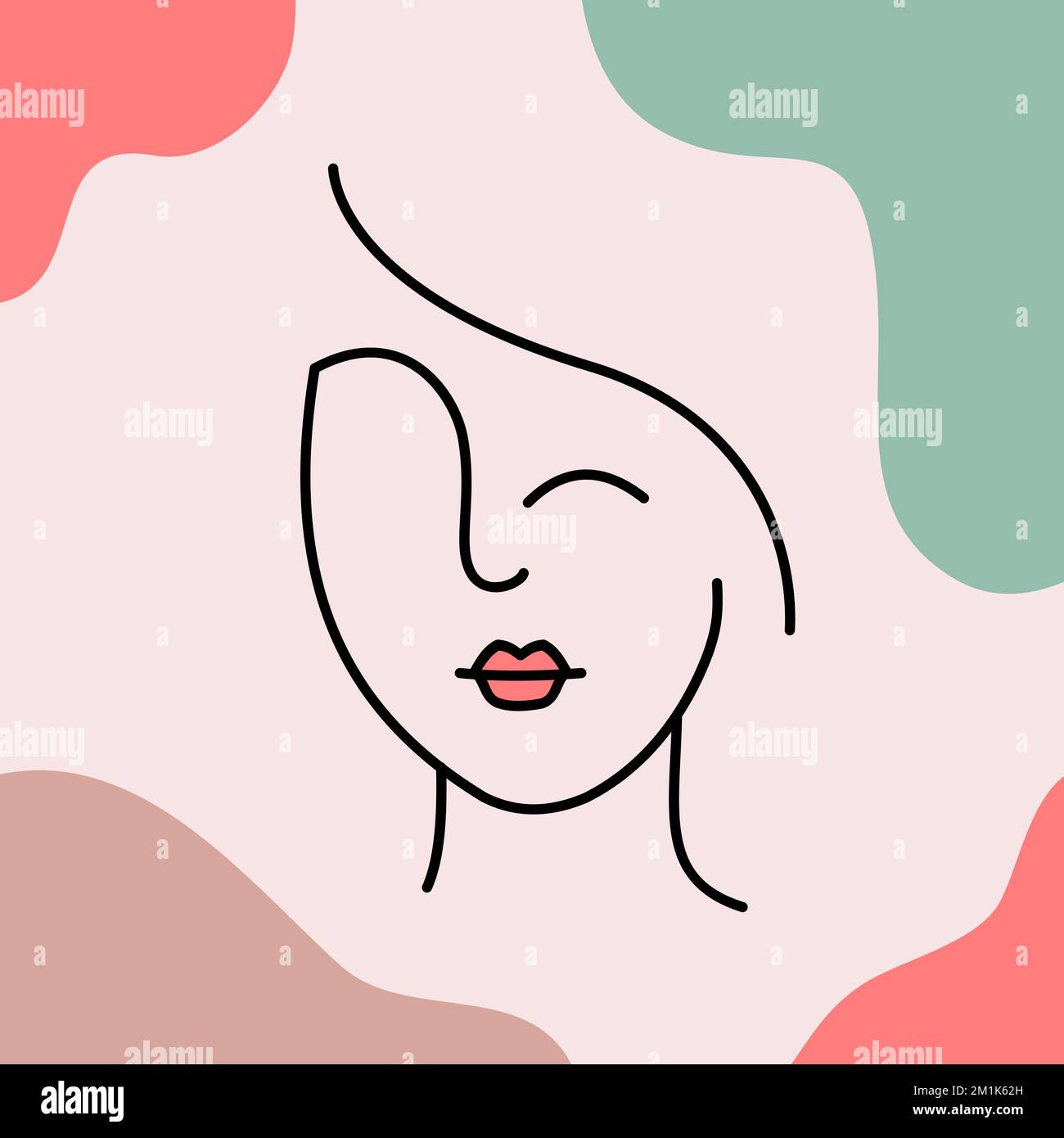 Pixie cut hair girl line art. Young woman face linear style. Girl head ...