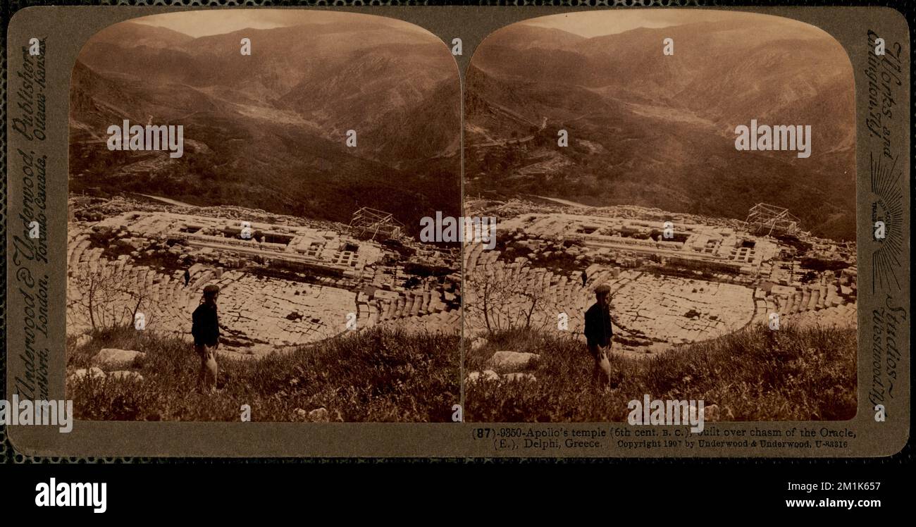 Apollo's temple (6th cent. B.C.) built over chasm of the Oracle, (e ...