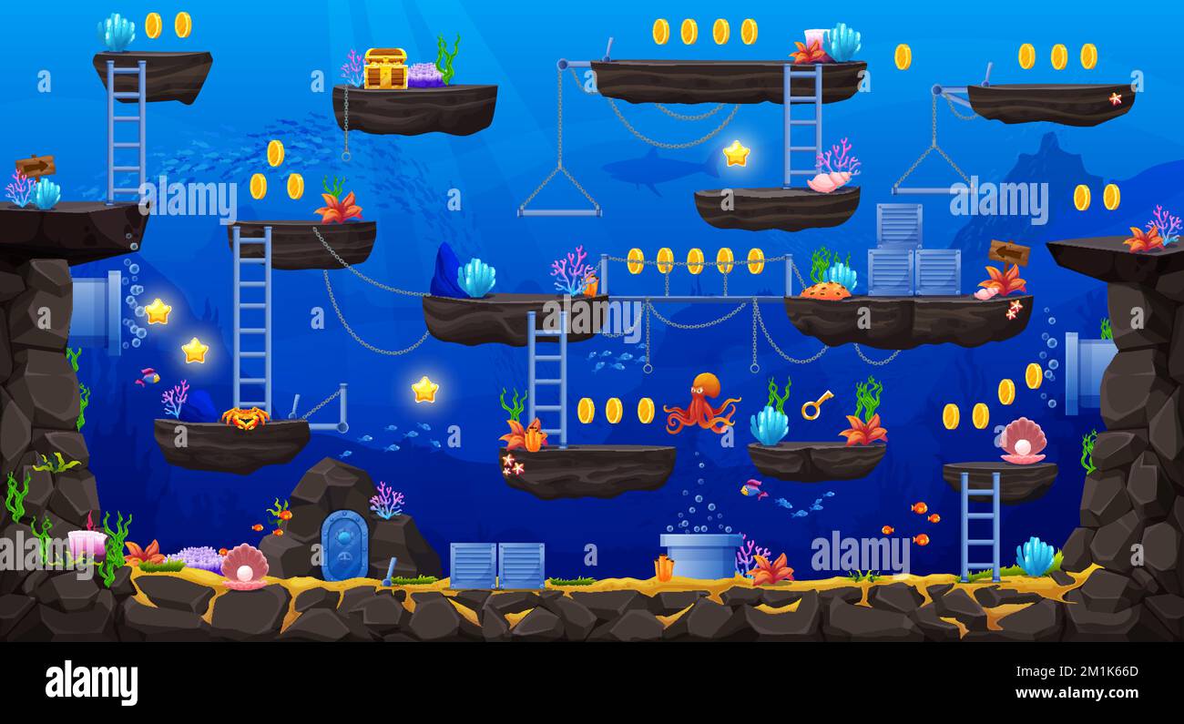 2d Arcade Game Underwater Landscape Level Map Interface Octopus