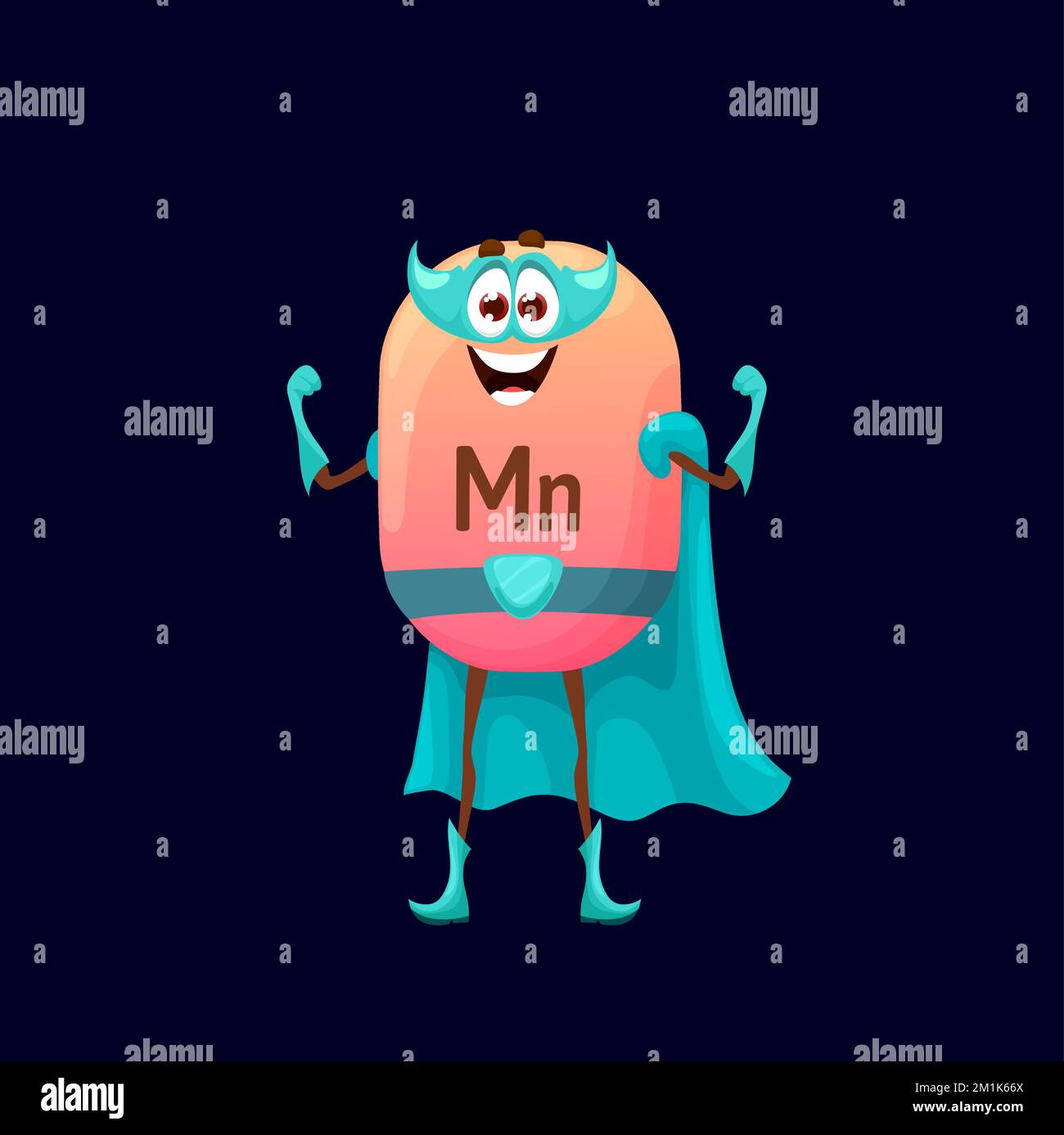 Cartoon manganese or manganum superhero micronutrient character ...