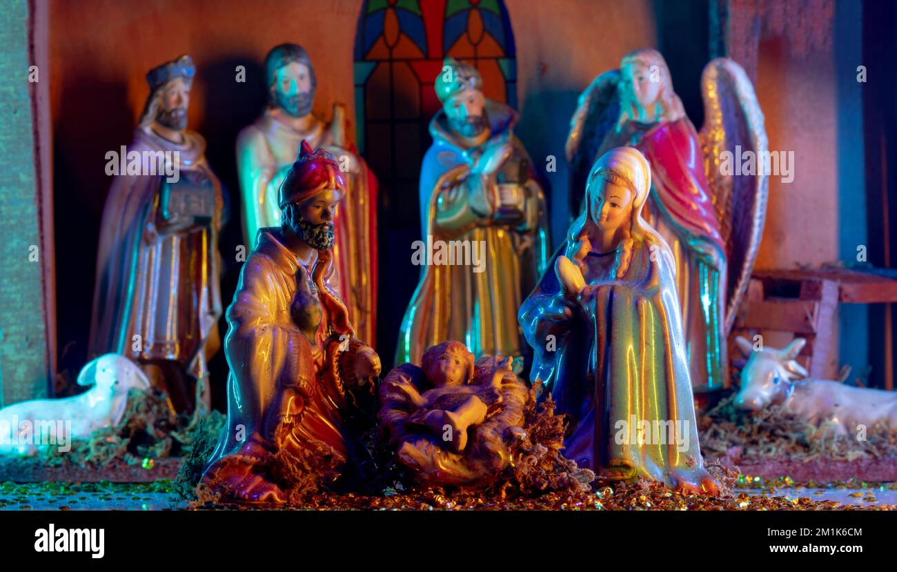 Christmas nativity scene. Christmas scene of born child baby Jesus ...