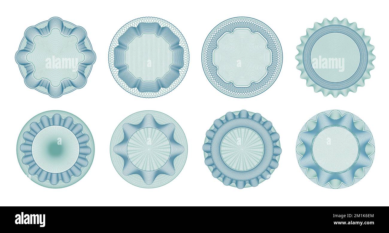 Guilloche rosettes, money banknote watermark frames for certificate ...