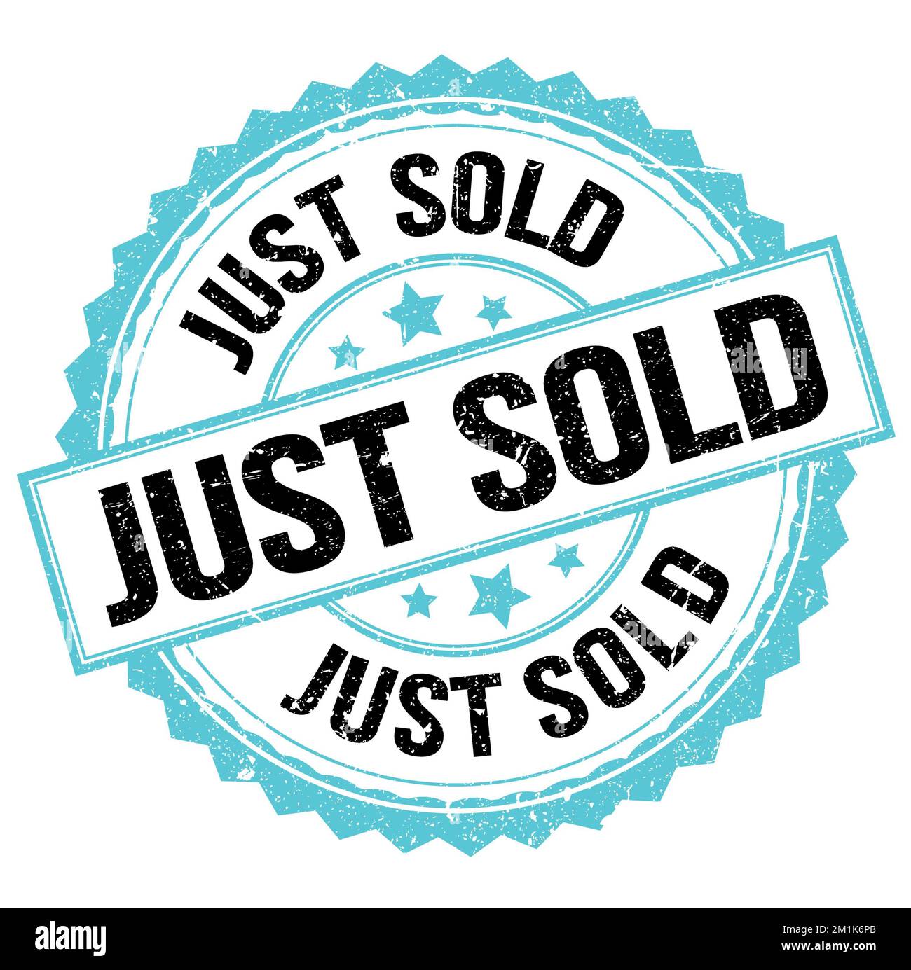 JUST SOLD text written on blue-black round stamp sign Stock Photo - Alamy
