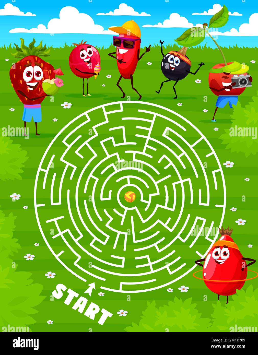 Help cartoon berry characters find a volleyball ball labyrinth maze ...
