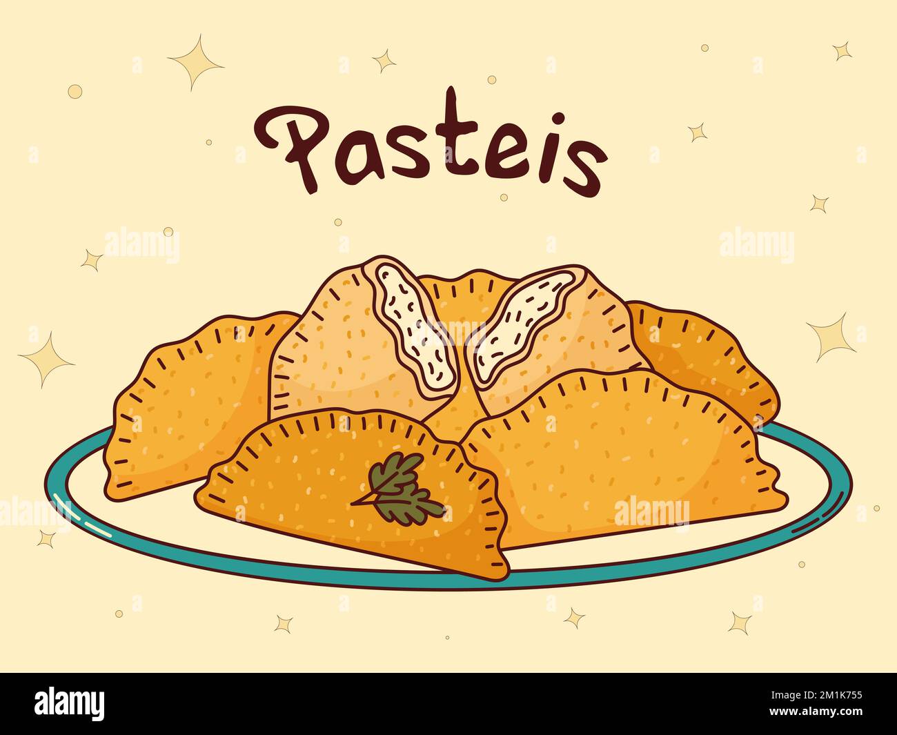 Brazilian traditional food. Pasteis. Vector illustration in hand drawn ...