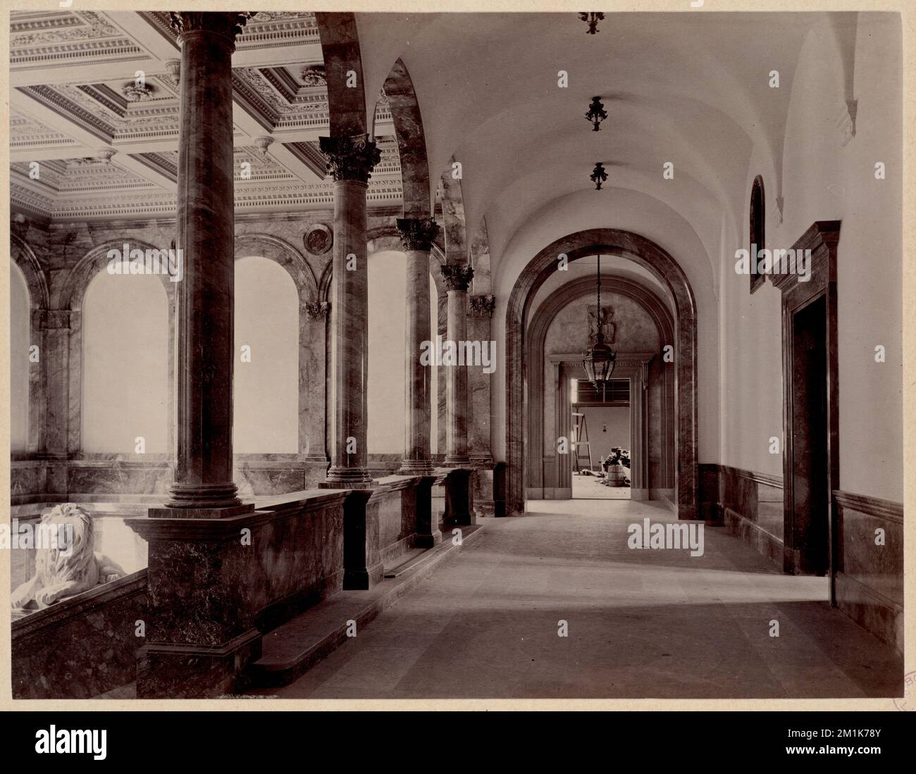 Arcade corridor with Saint-Gaudens lion, construction of the McKim ...