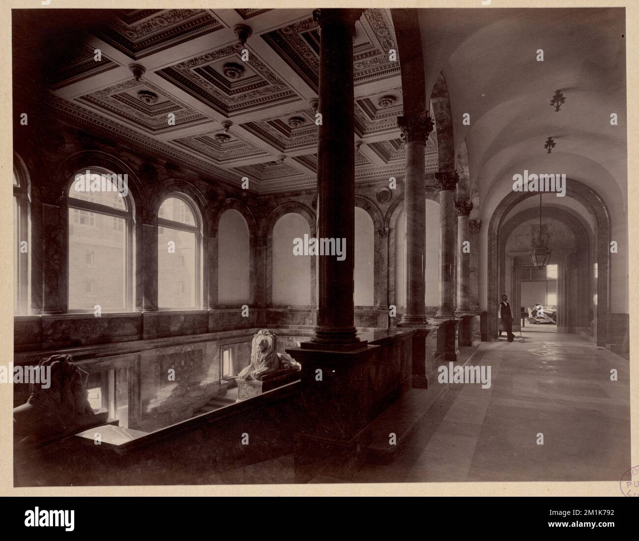 Arcade corridor with Saint-Gaudens lions, construction of the McKim ...