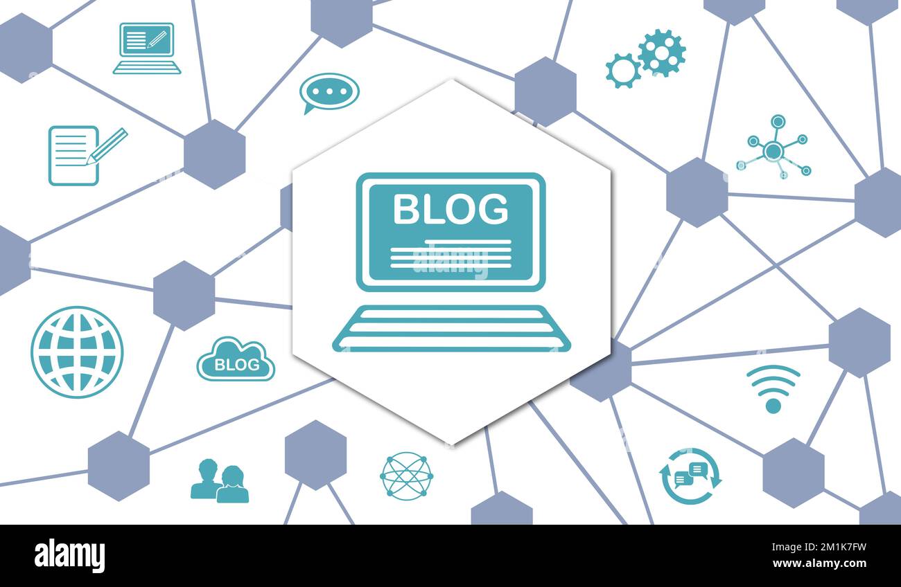 Concept of blog with connected icons Stock Photo - Alamy