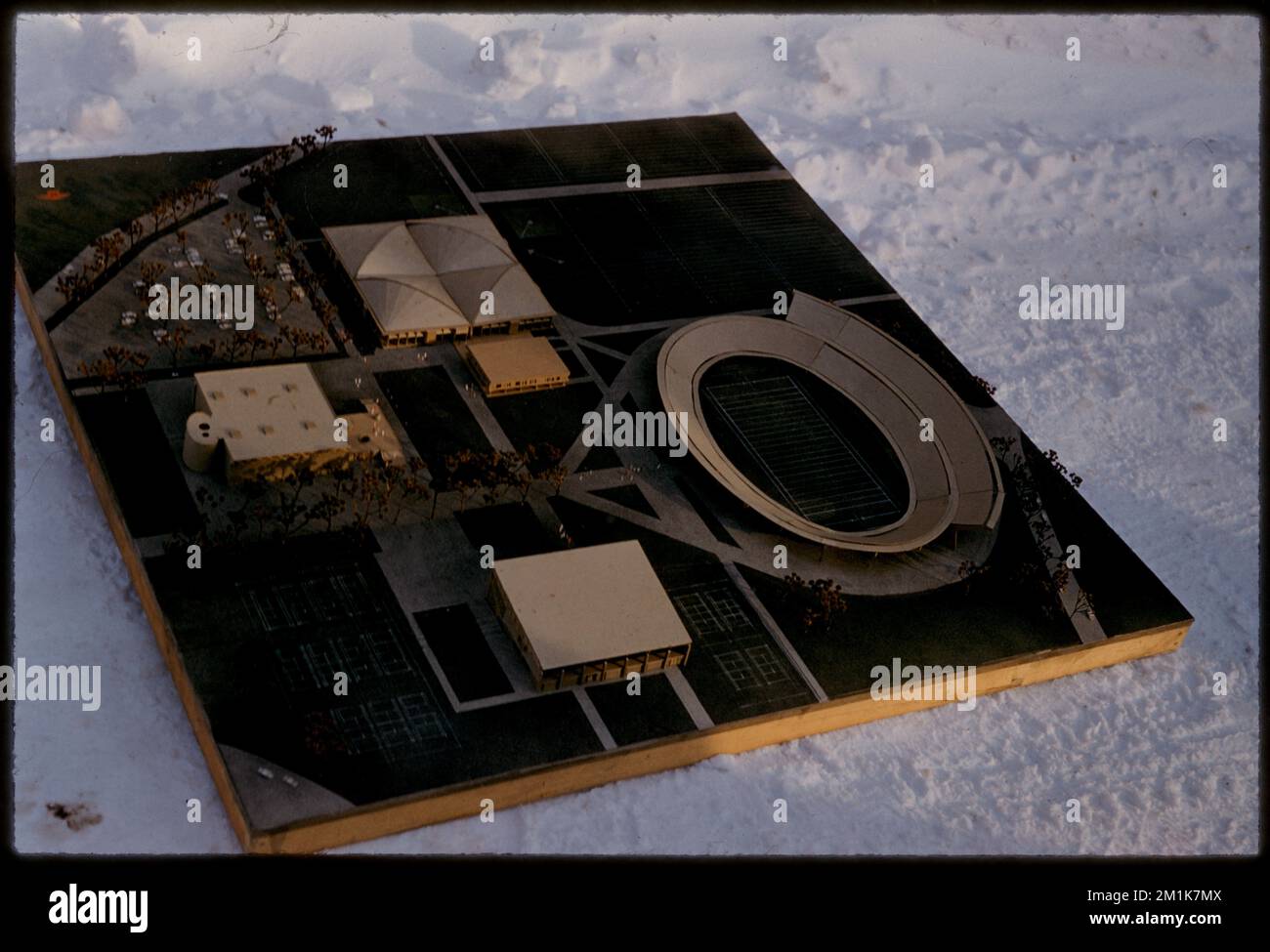 Architectural model on snow-covered ground, Cambridge, Massachusetts ...