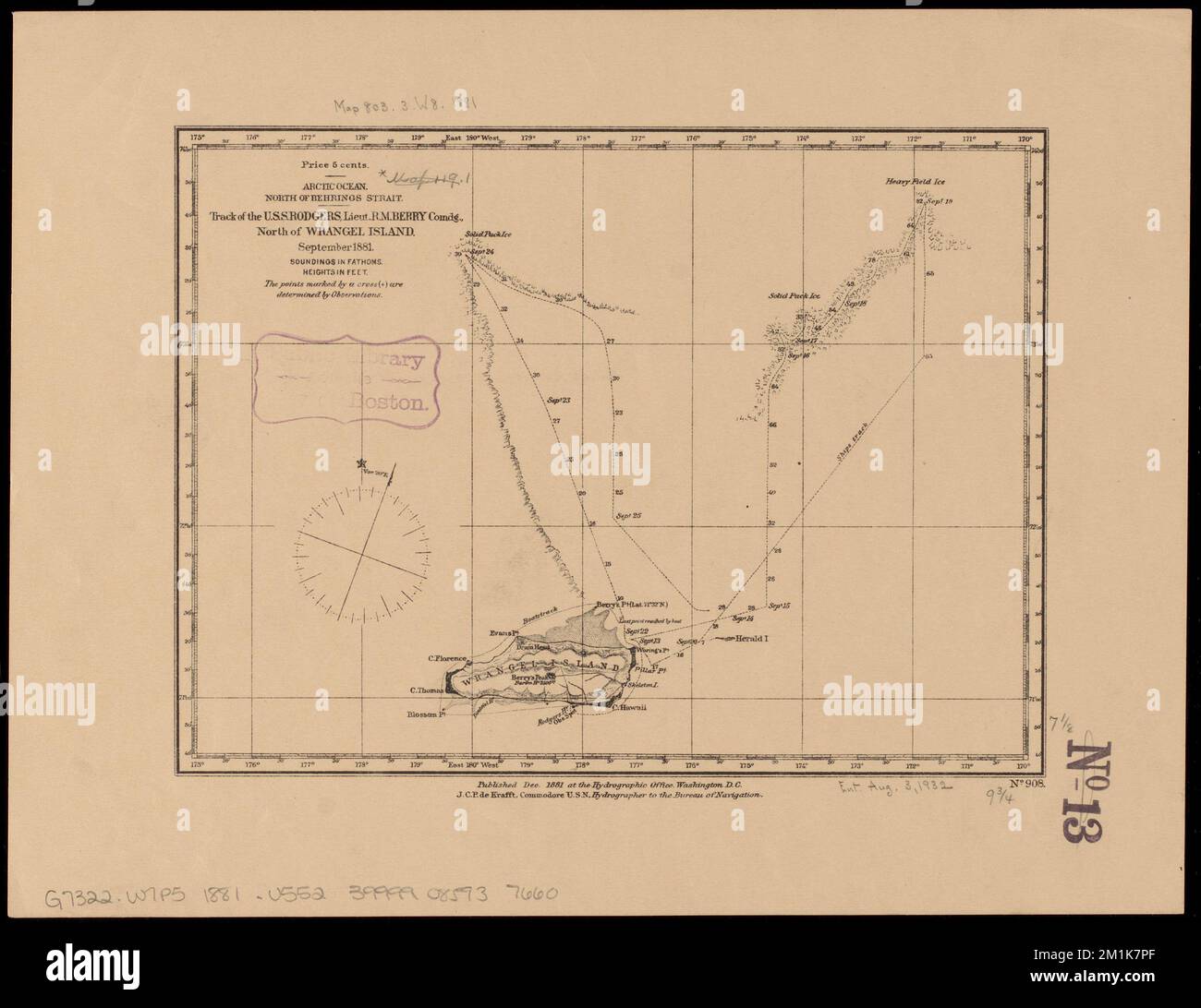 Arctic Ocean, north of Behrings Strait, track of the U.S.S. Rodgers ...