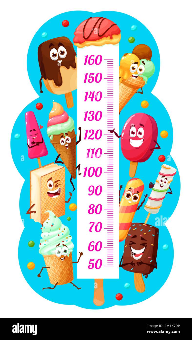 Kids height chart with ice cream desserts. Cartoon vector stadiometer ...