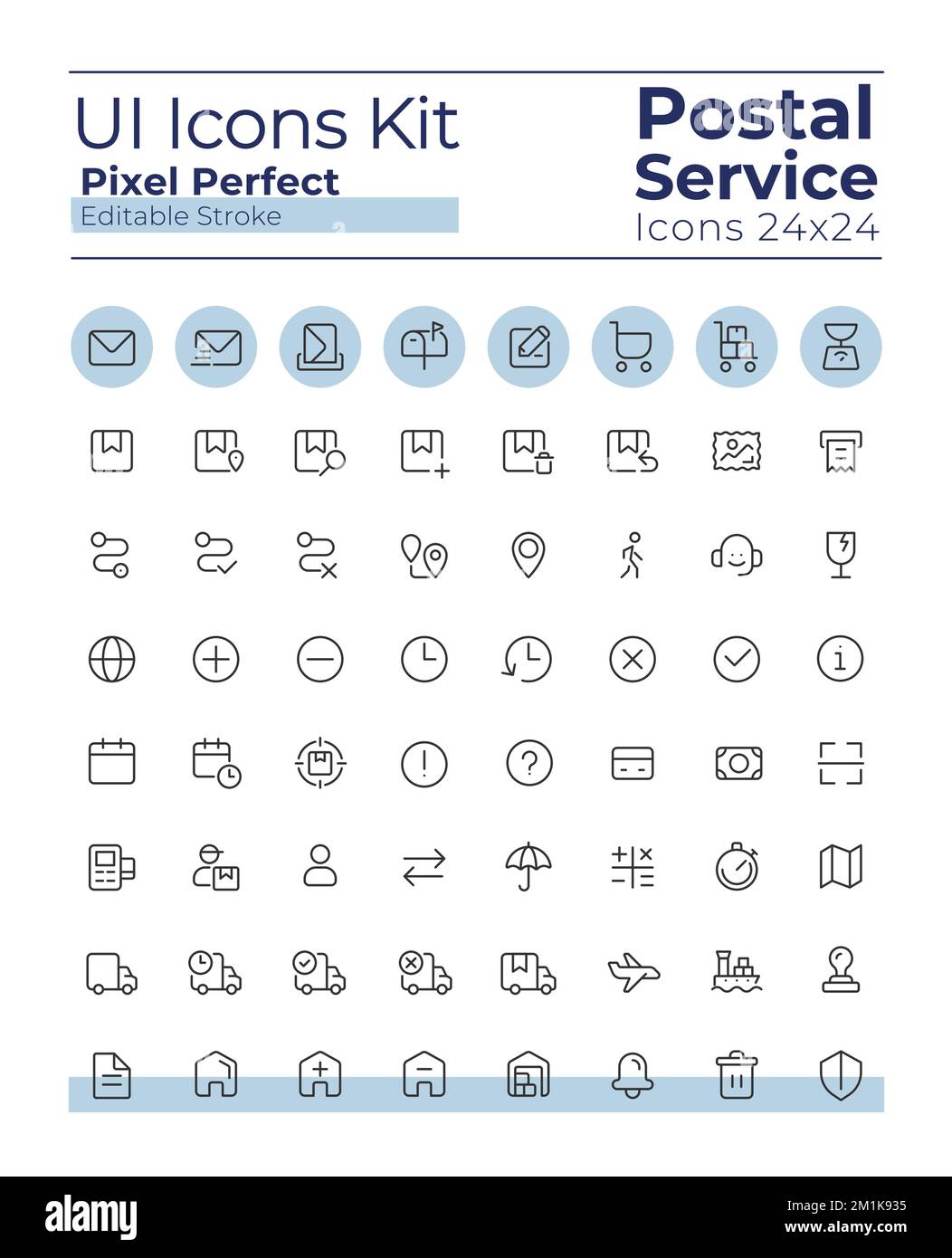 Postal service pixel perfect linear ui icons set Stock Vector Image ...