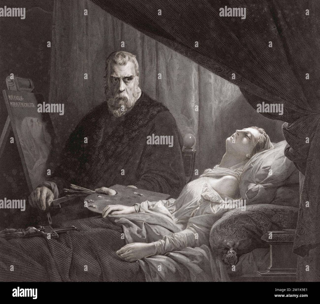 Venetian artist Tintoretto (Jacopo Robusti) painting his daughter ...