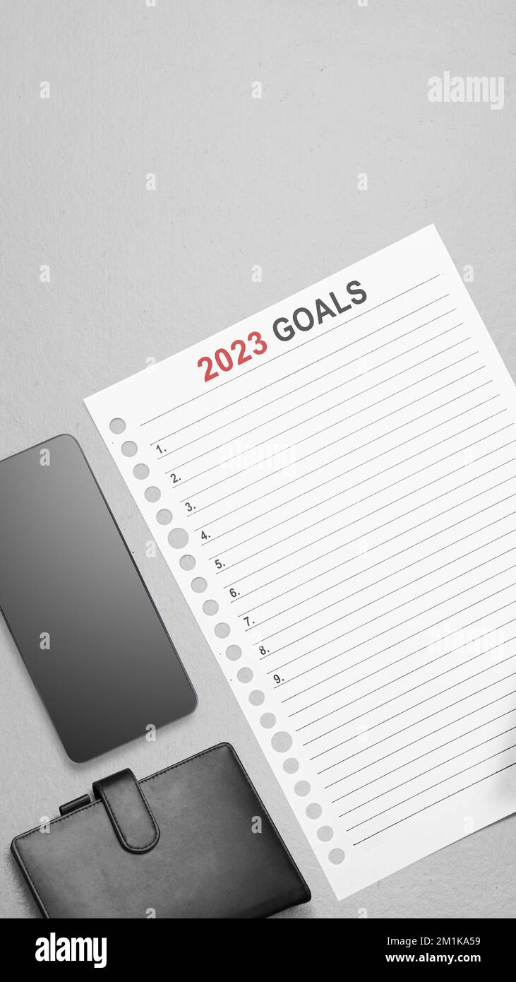 The 2023 goal list is on the note paper. Goals of 2023. Happy New Year ...