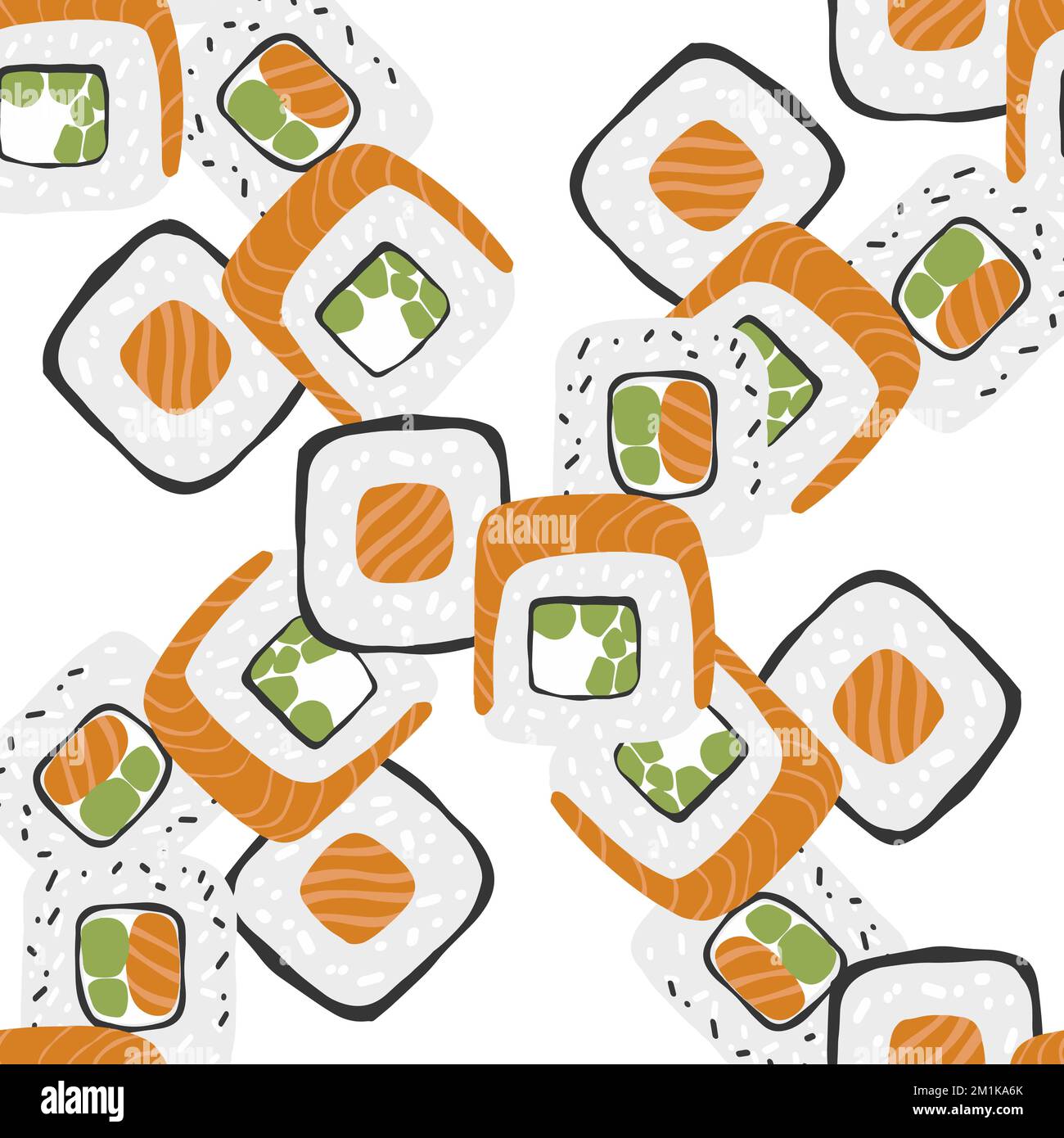 Seamless pattern with variation Sushi roll illustration on white ...