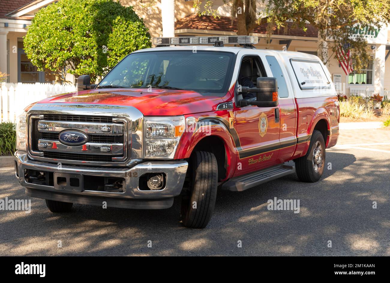 The Villages, Florida, USA. 2022. Red rescue vehicle of the public ...