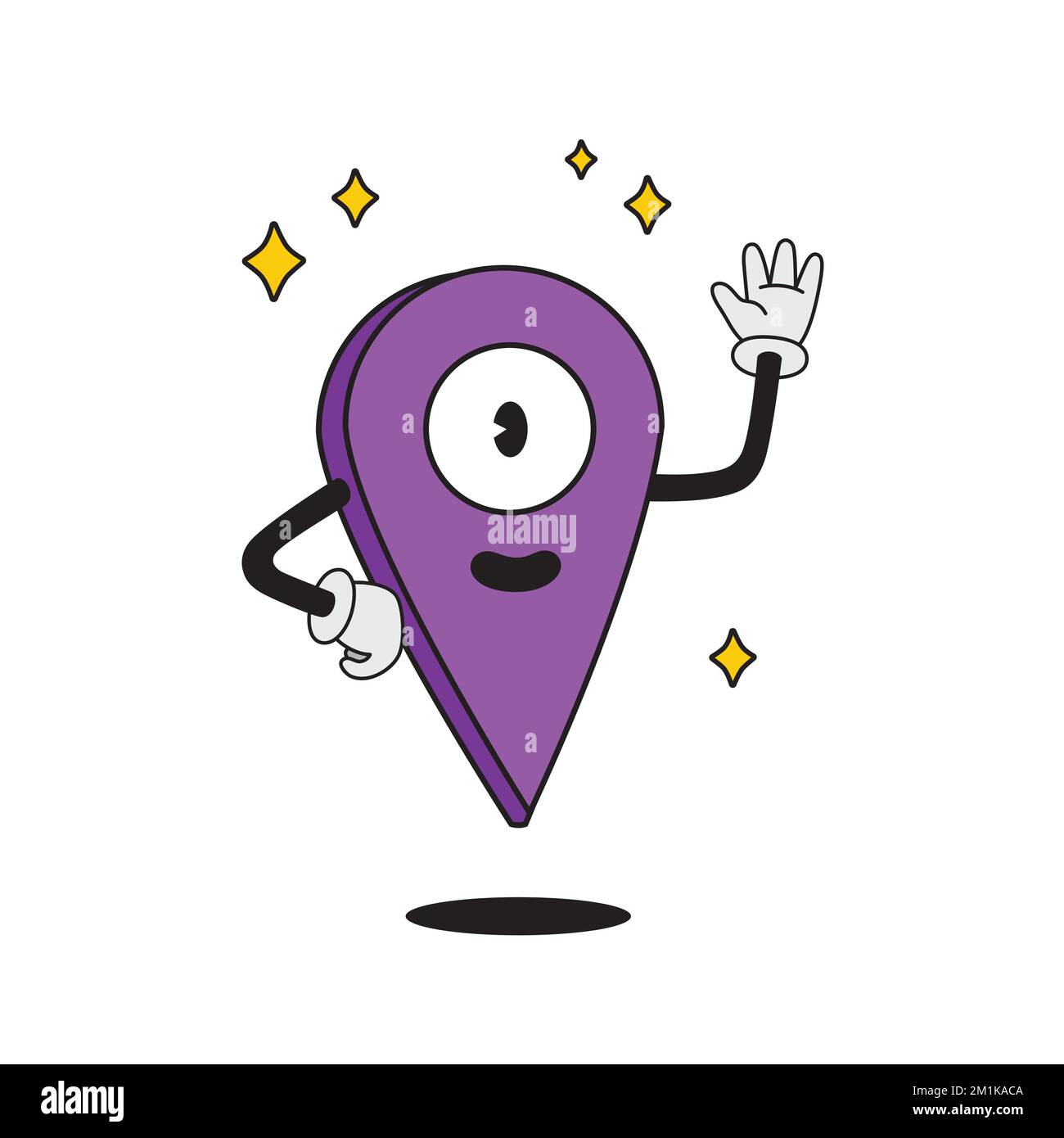 Location mark icon, classic animation style character. Doodle character ...