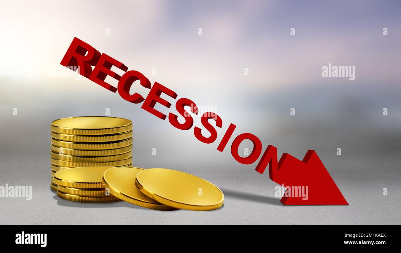 Stack of coins with recession sign with blurred background Stock Photo ...