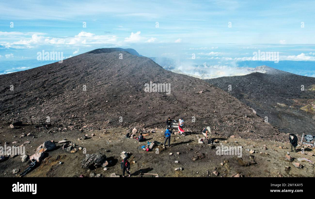 Aerial view of Mount Slamet or Gunung Slamet is an active stratovolcano ...