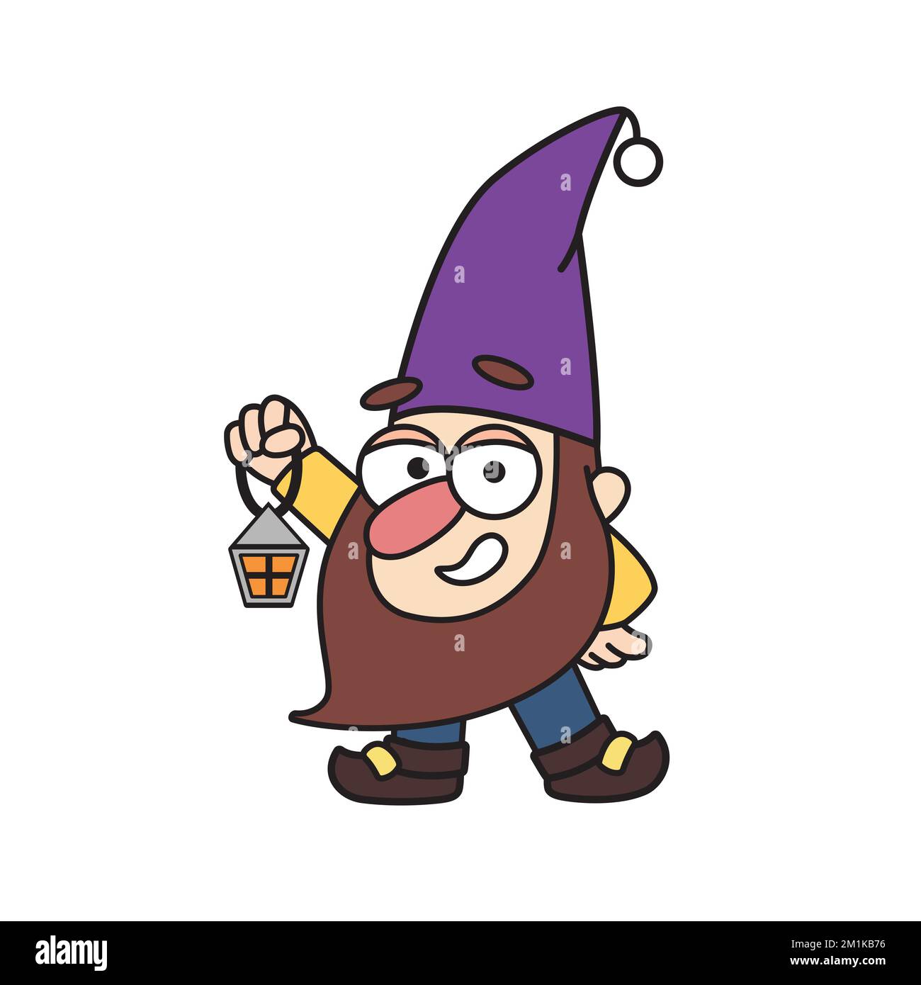 Little gnome, dwarf, oldman, gardener is holding a lantern in cartoon ...