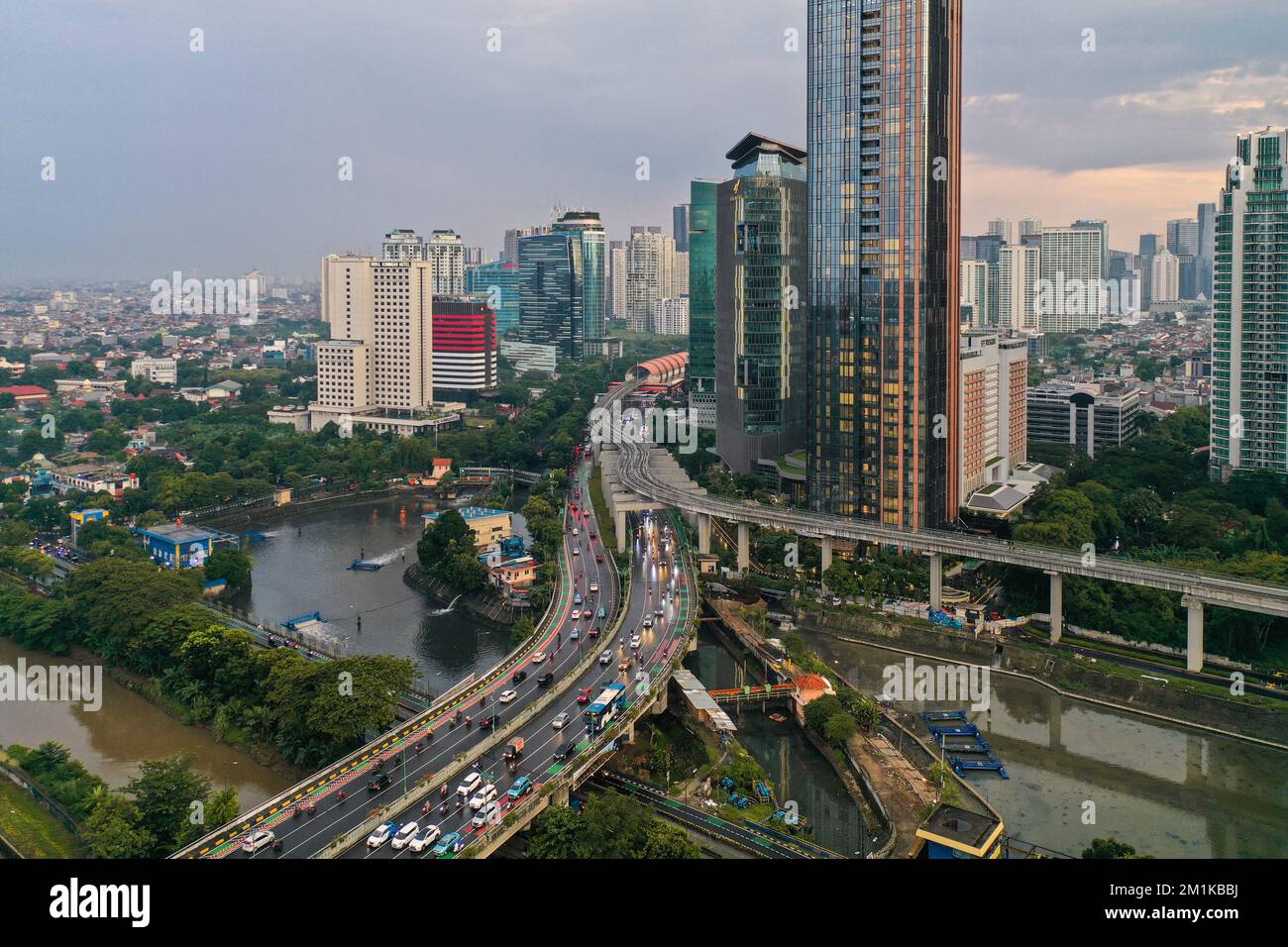 Aerial view of office buildings in Jakarta central business district ...