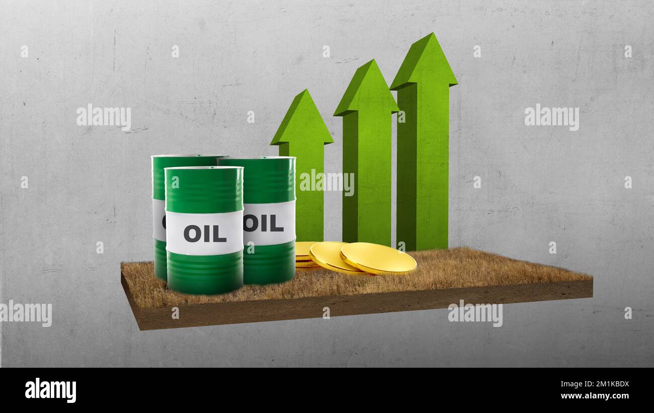 Oil barrel and a stack of coins with a colored background. Oil Crisis ...
