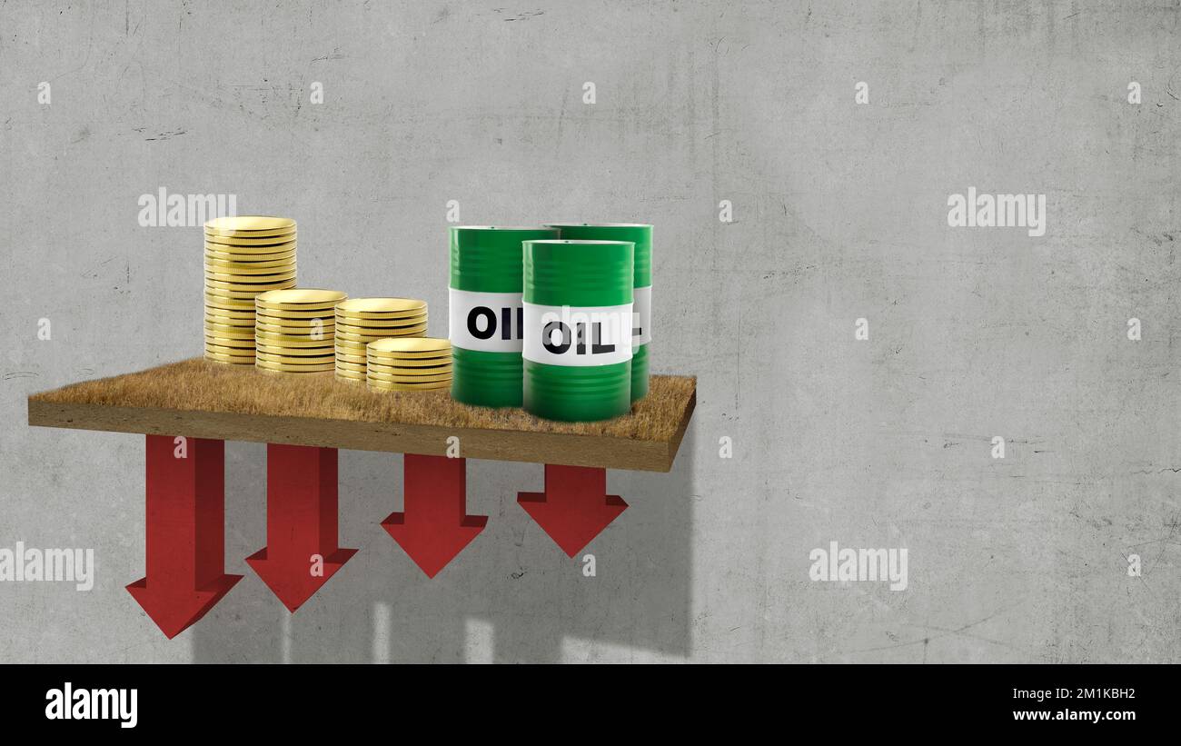 Oil barrel and a stack of coins with a colored background. Oil Crisis ...