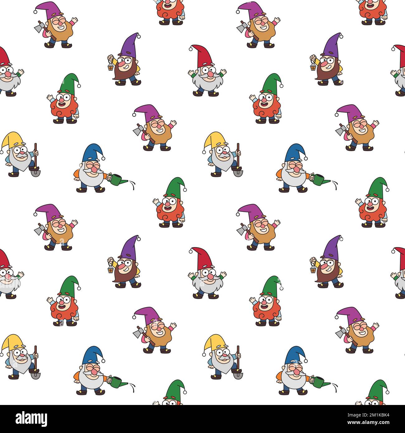 Garden gnomes seamless pattern. Cheerful little garden gnomes, dwarfs ...